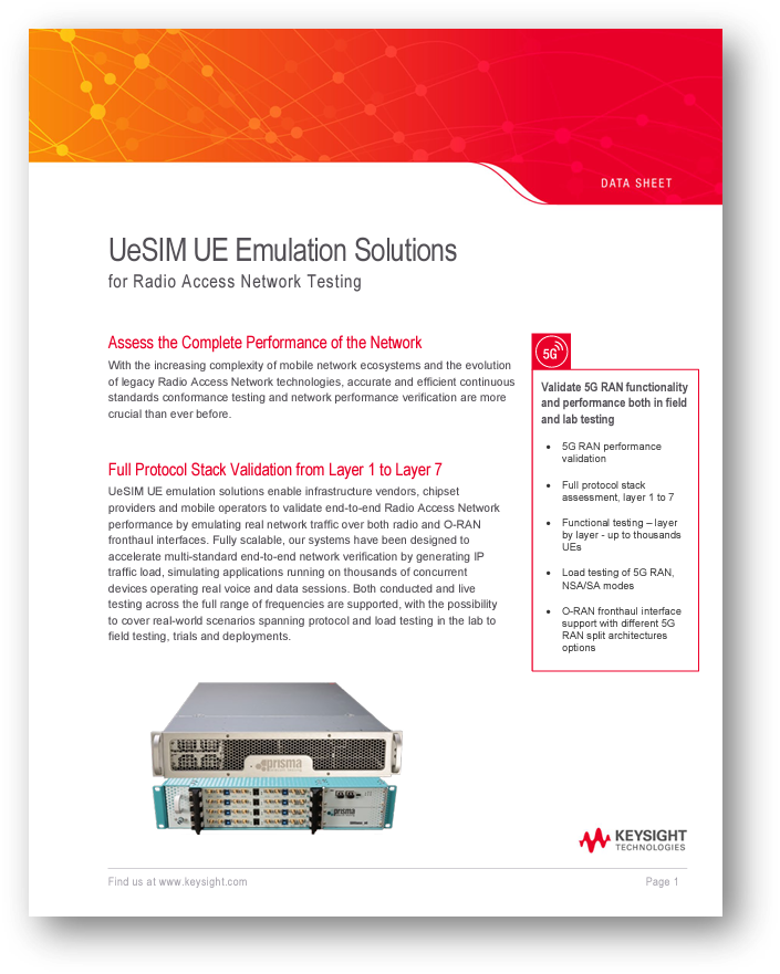 UeSIM UE Emulation Solutions for Radio Access Network Testing